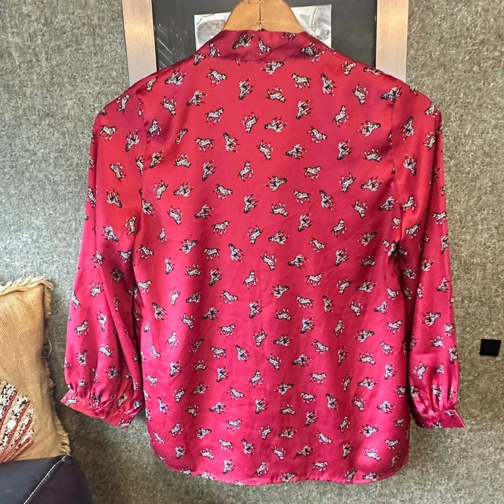 Joy Joy | Tops | Joy Joy Red Zebra Print Tie Neck Satin Blouse Womens S ...